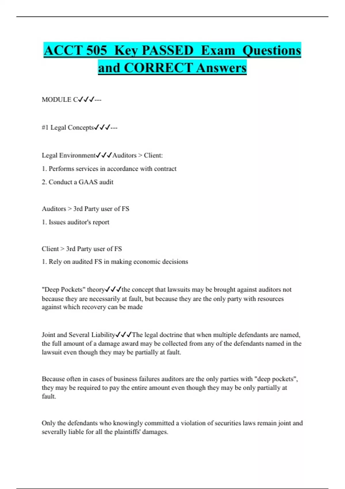 ACCT 505 Key PASSED Exam Questions and CORRECT Answers - ACCT 505 ...
