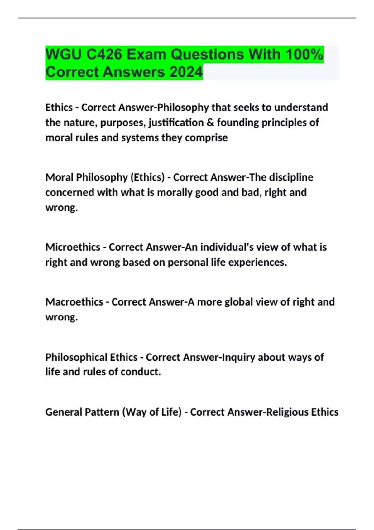 WGU C426 Exam Questions With 100% Correct Answers 2024 - WGU C426 ...