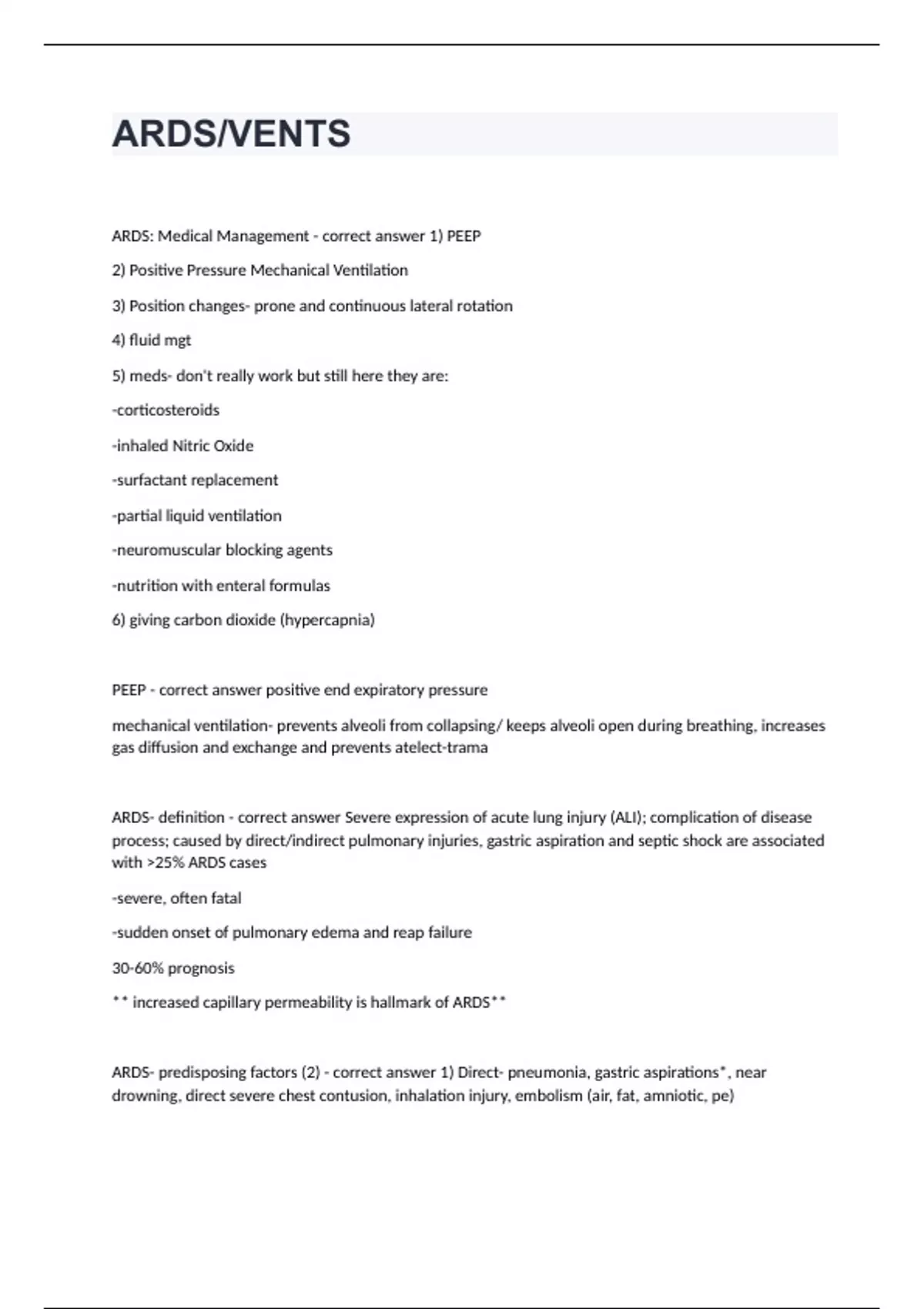 ARDS/VENTS questions well answered 2024 - ARDS nclex - Stuvia US