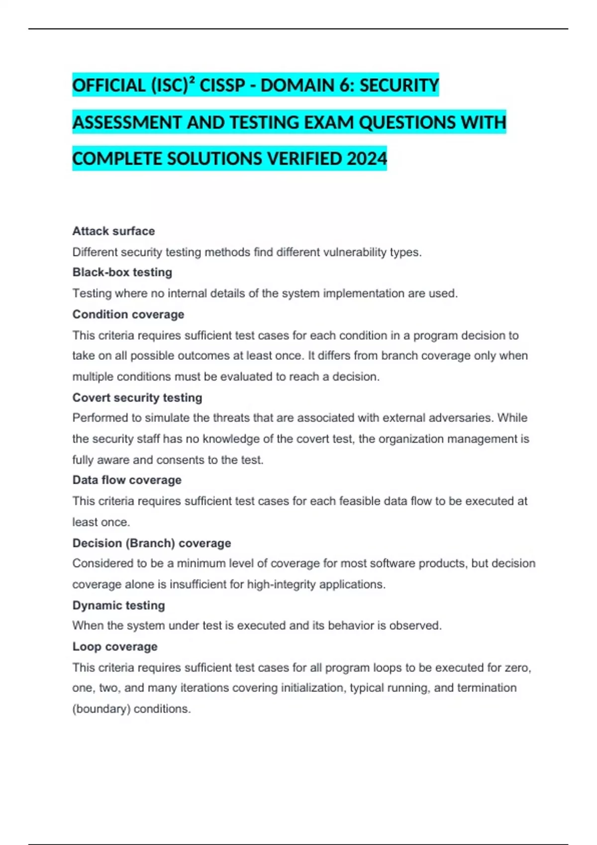 Official Isc ² Cissp Domain 6 Security Assessment And Testing Exam Questions With Complete