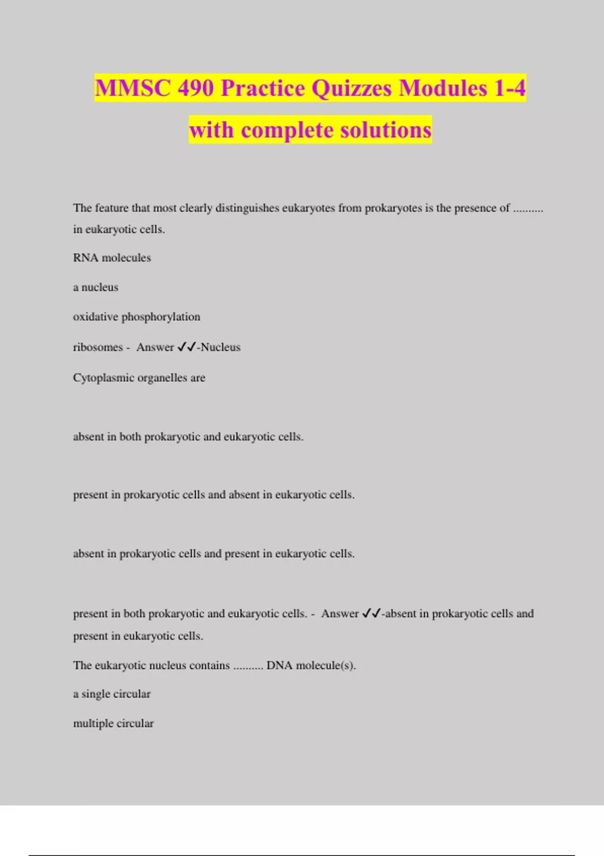 MMSC 490 Practice Quizzes Modules 1-4 with complete solutions - MMSC ...