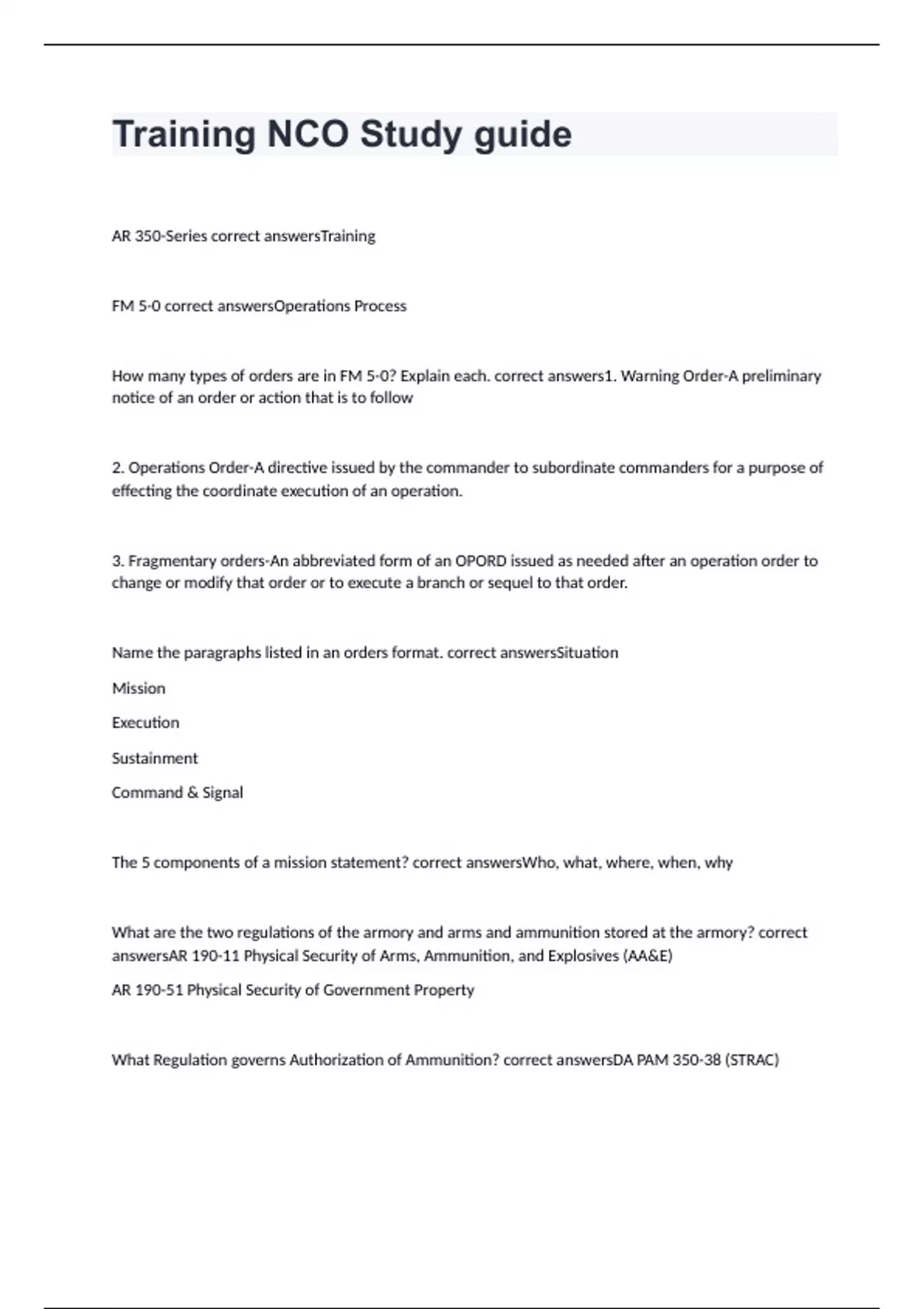 Training NCO Study guide with 100% correct answers - Training NCO Study ...