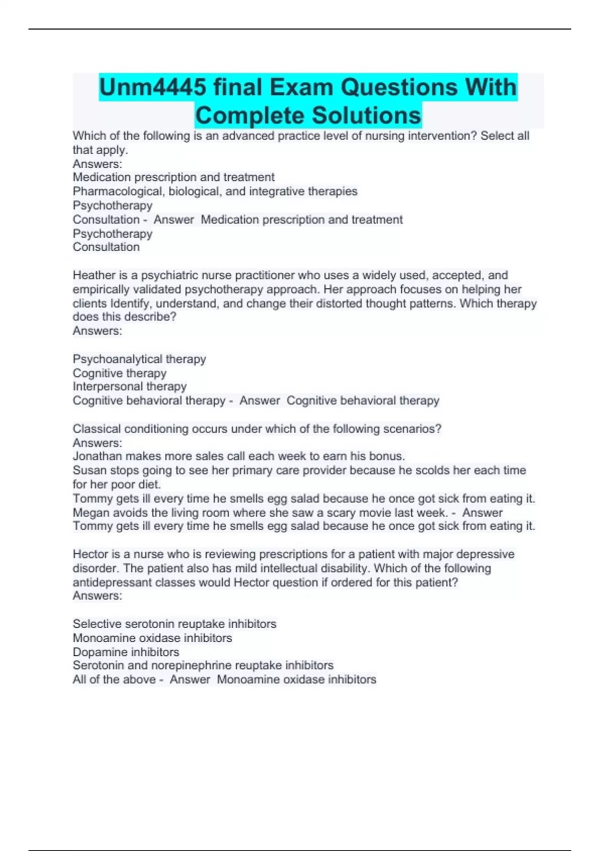 Unm4445 final Exam Questions With Complete Solutions - NURS 6640 ...