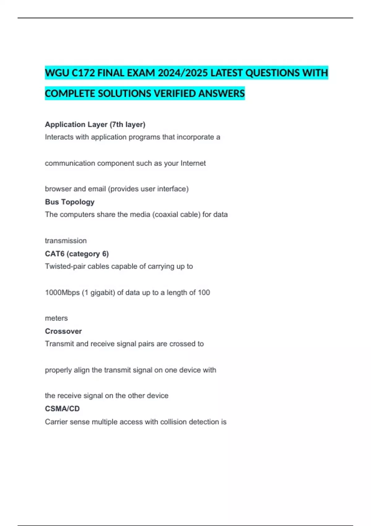 WGU C172 FINAL EXAM 2024/2025 LATEST QUESTIONS WITH COMPLETE SOLUTIONS ...