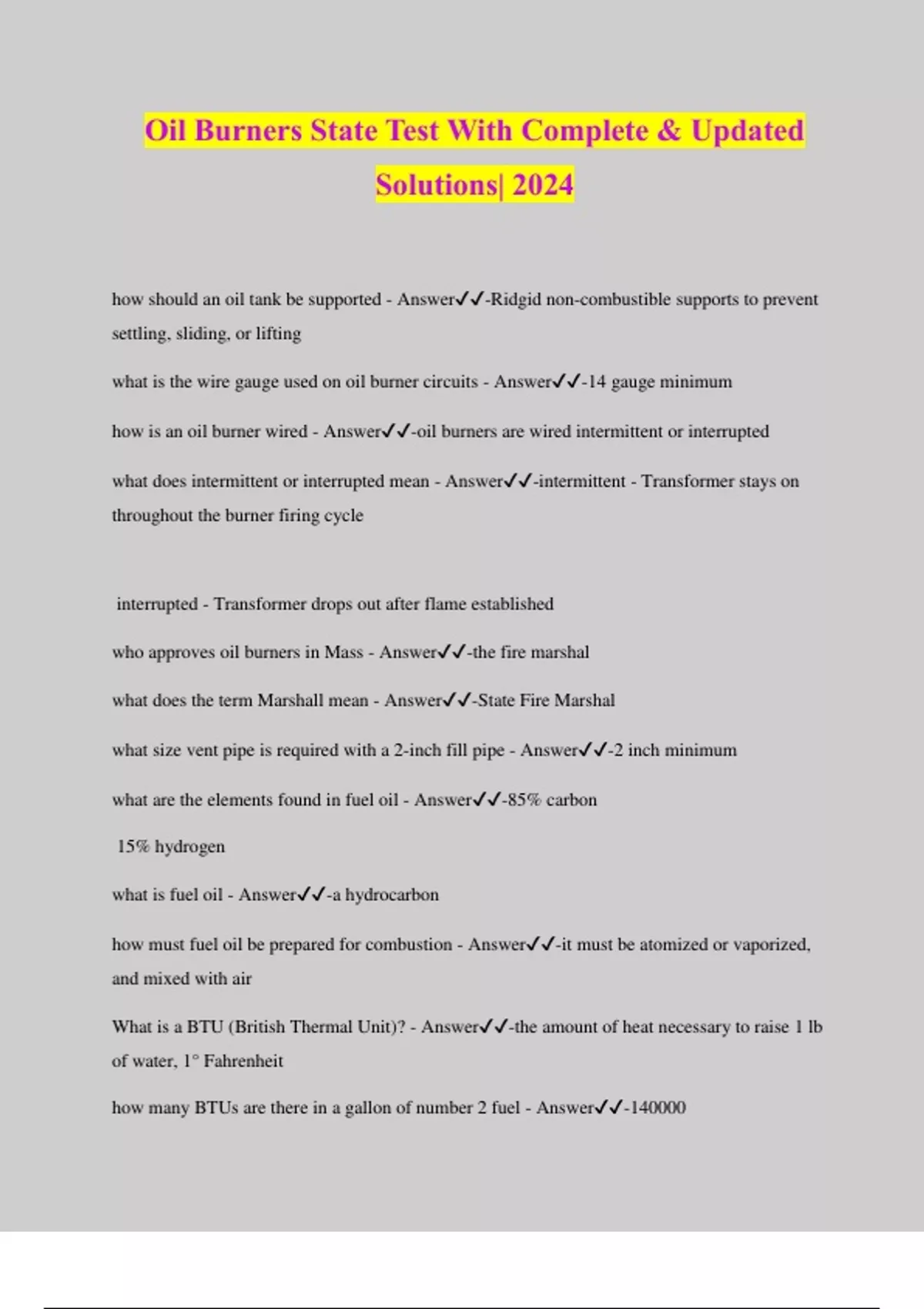 Oil Burners State Test With Complete & Updated Solutions| 2024 - Oil ...