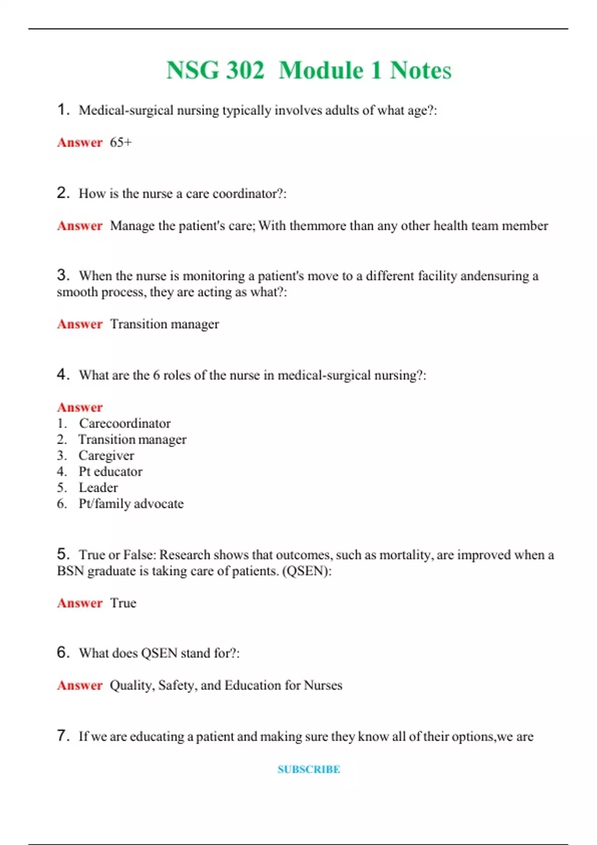 NSG 302 Module 1 Notes (Latest 2024 / 2025) Questions & Answers with ...