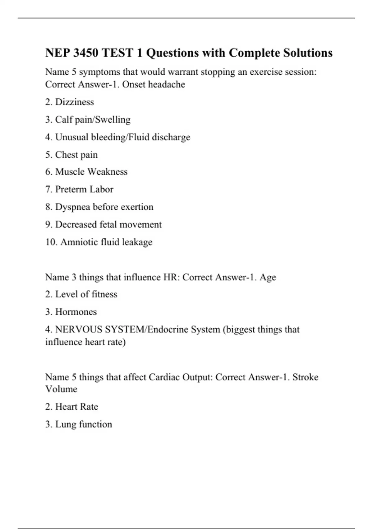 NEP 3450 TEST 1 Questions with Complete Solutions - NEP 3450 - Stuvia US