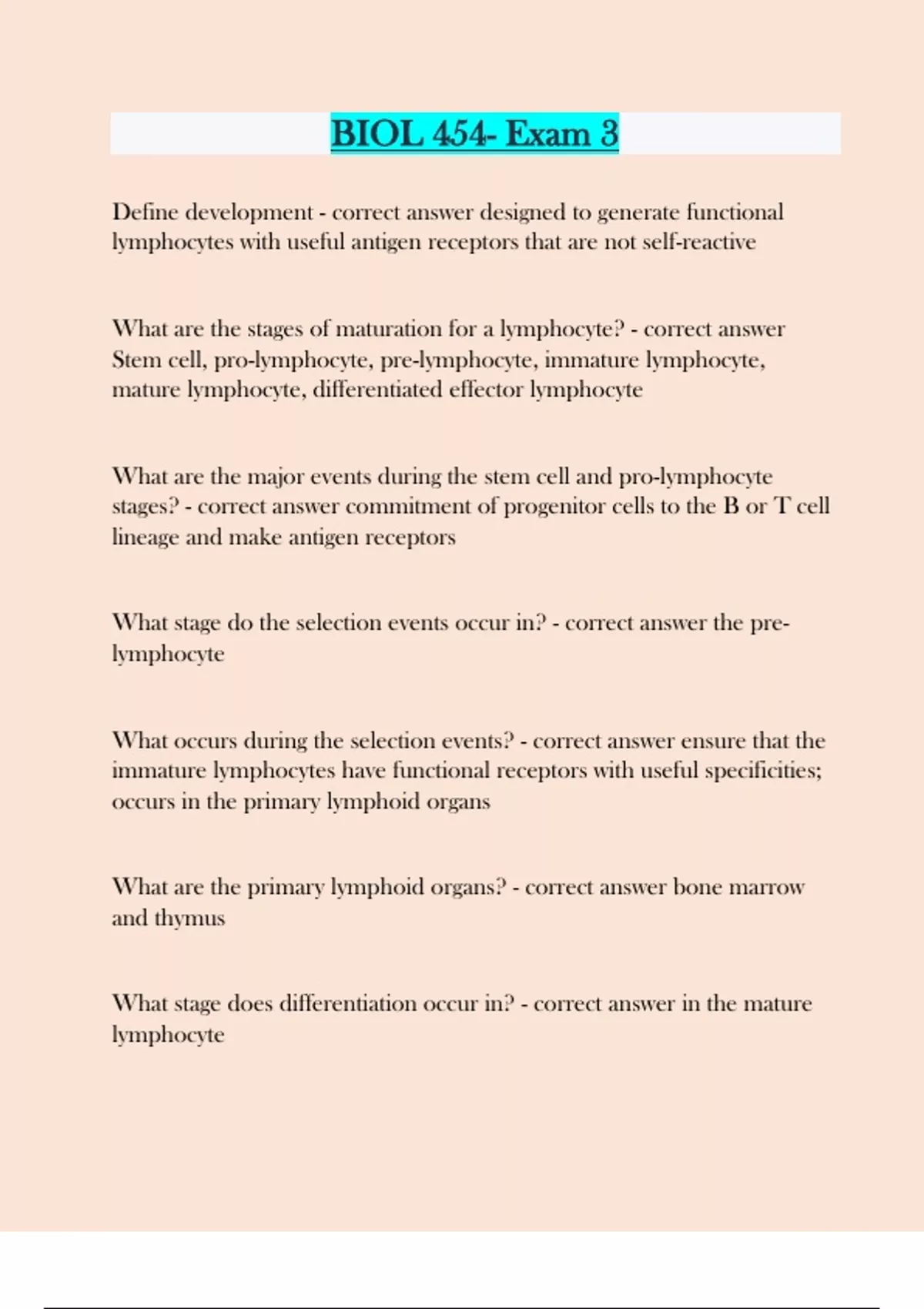 BIOL 454- Exam 3 Questions and answers latest update - BIOL 454 - Stuvia US