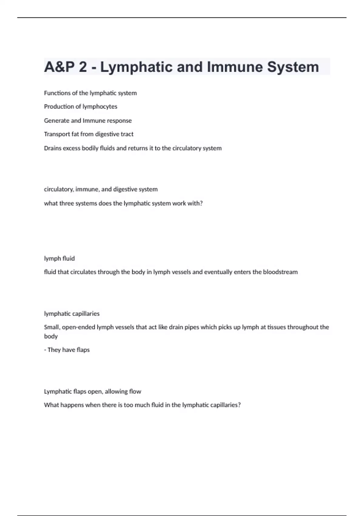 A&P 2 - Lymphatic and Immune System questions with answers 2024 - A&P 2 ...