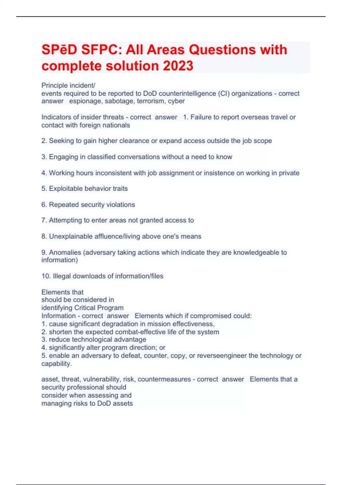 SPēD SFPC Questions with complete solution 2024 - Sfpc - Stuvia US