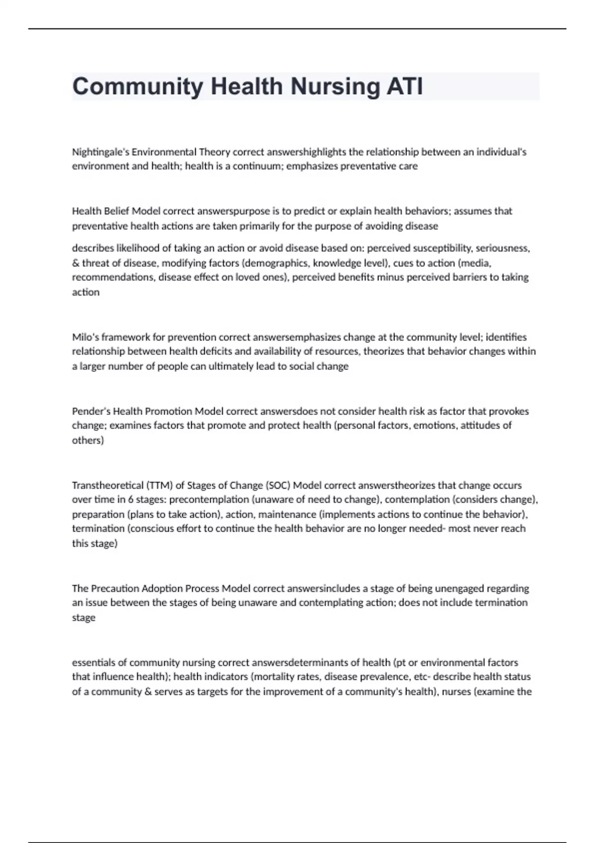 Community Health Nursing ATI exam 2024 with 100% correct answers ...