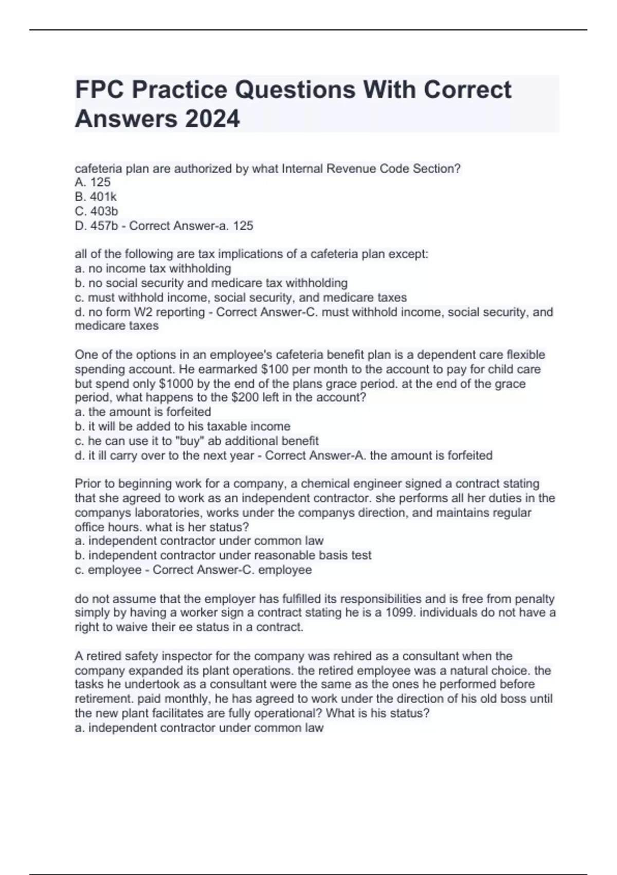 Fpc Practice Questions With Correct Answers 2024 Fpc Stuvia Us