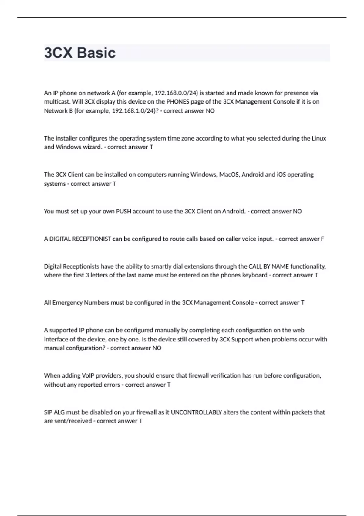 3CX Basic exam questions and complete correct answers 2024 - 3CX Basic ...