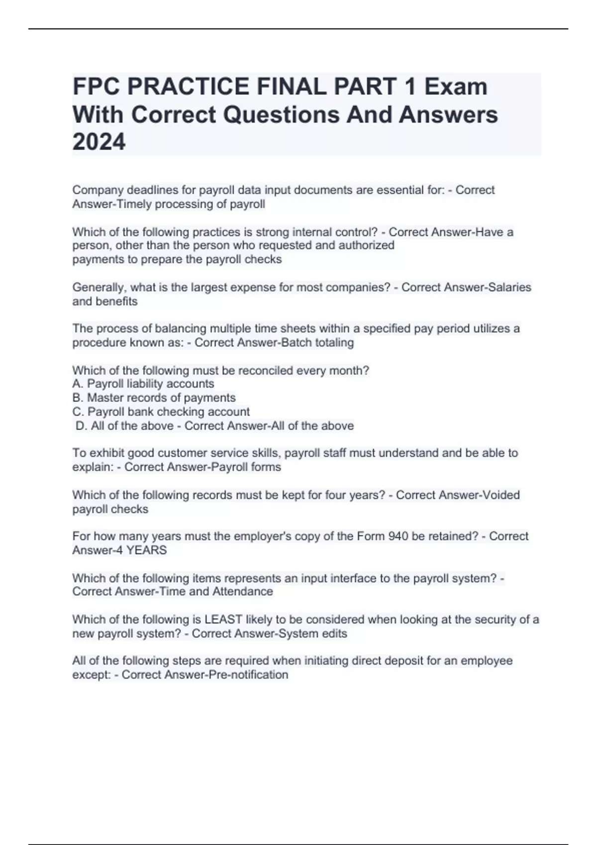 Fpc Practice Final Part 1 Exam With Correct Questions And Answers 2024 Fpc Stuvia Us