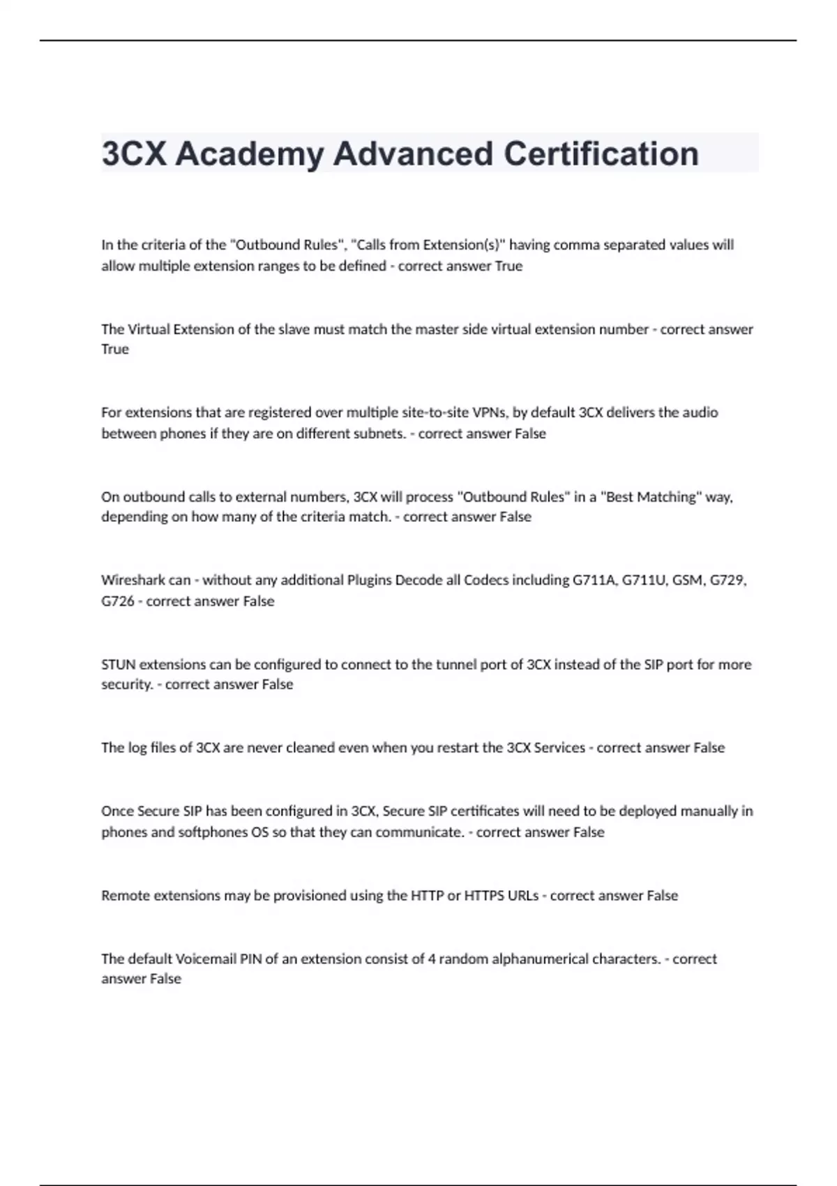 3CX Academy, Advanced Certification exam questions and 100% correct ...