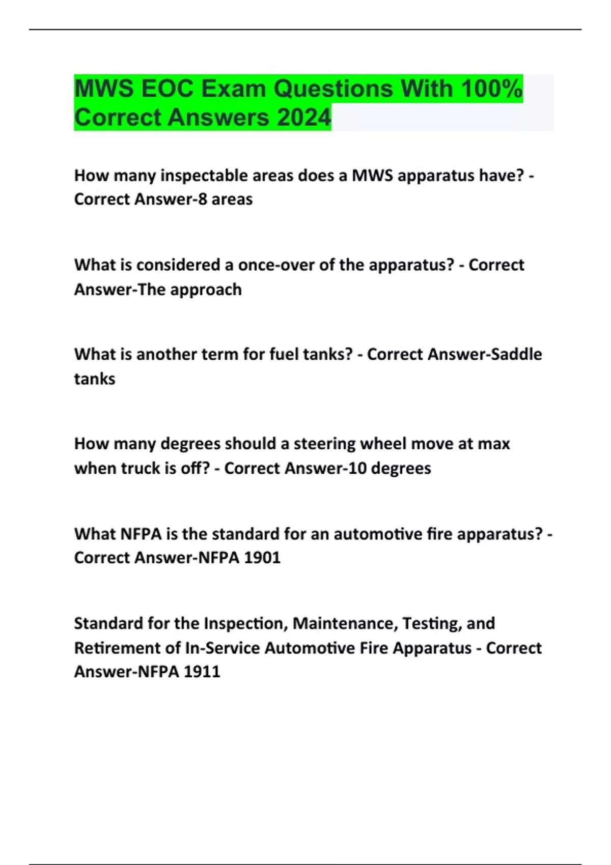 MWS EOC Exam Questions With 100% Correct Answers 2024 - MWS EOC - Stuvia US