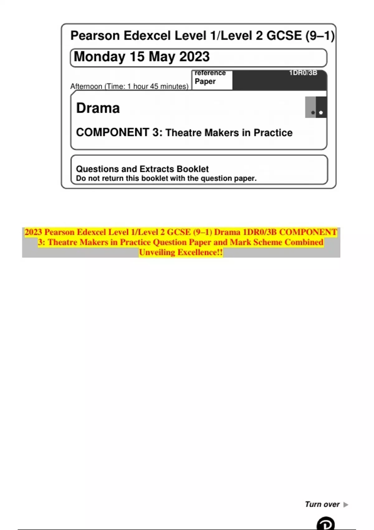 2023 Pearson Edexcel Level 1/Level 2 GCSE (9–1) Drama 1DR0/3B COMPONENT ...