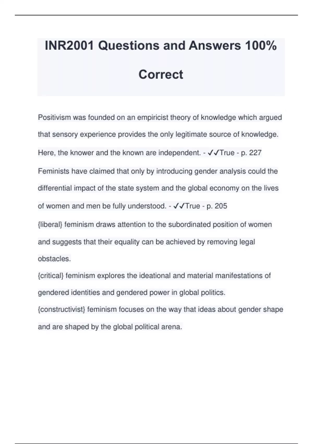 INR2001 Questions and Answers 100% Correct - INR - Stuvia US