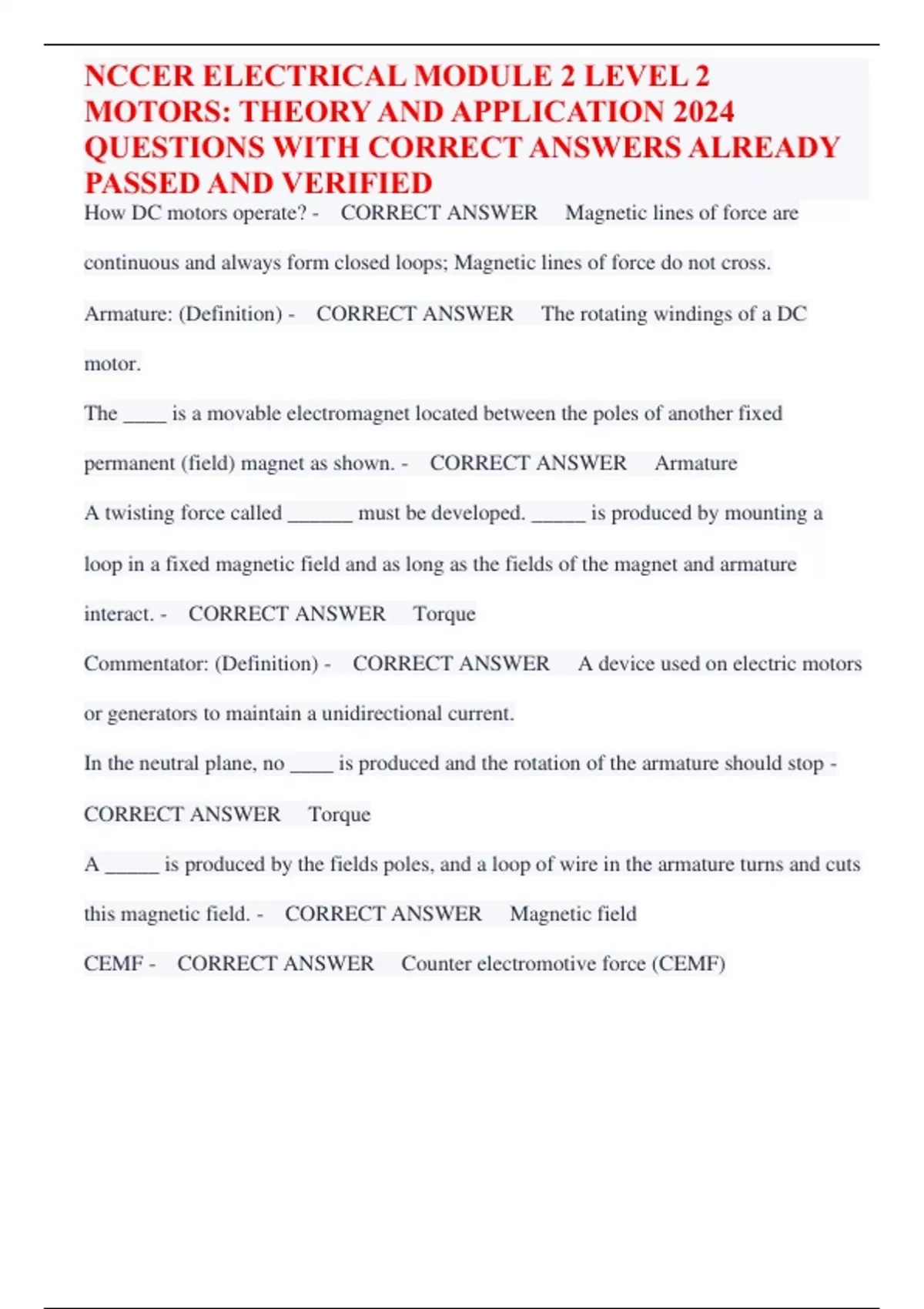 UPDATED 2025/2026 NCCER ELECTRICAL MODULE 2 LEVEL 2 MOTORS: THEORY AND ...