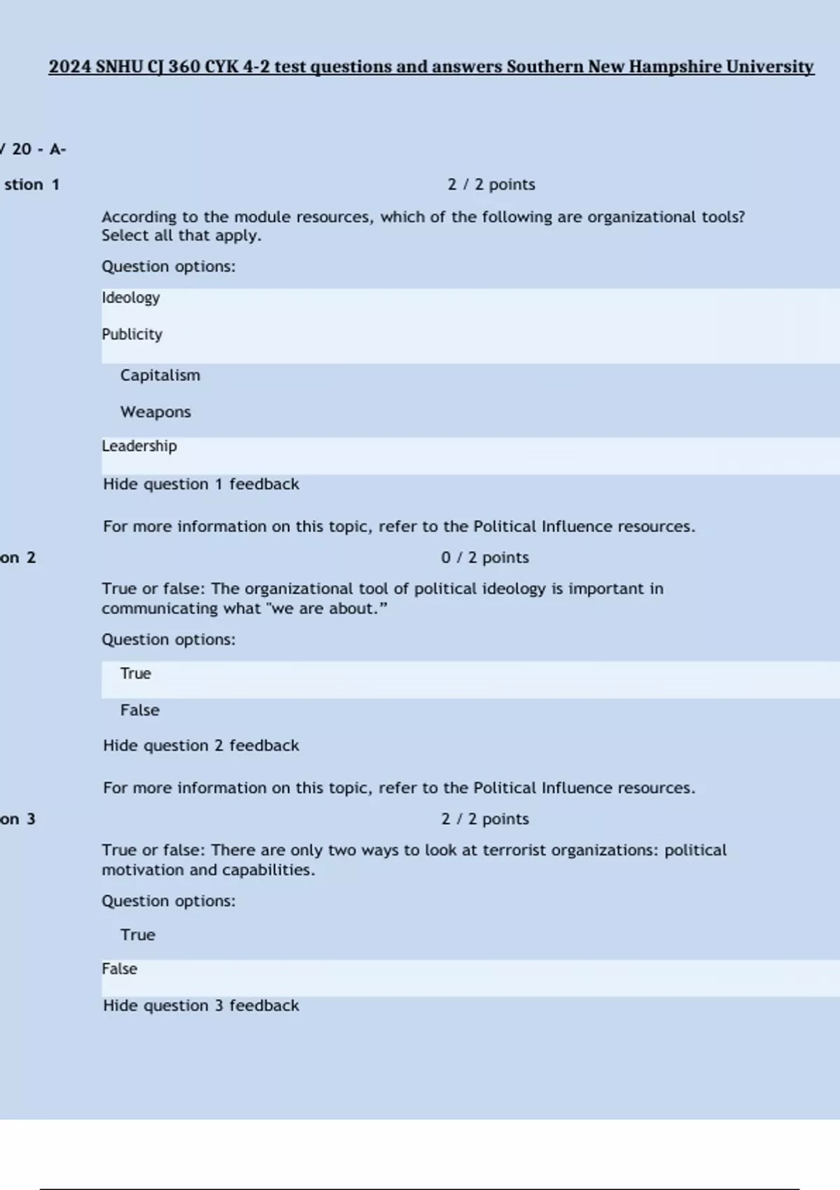 2024 SNHU CJ 360 CYK 4-2 test questions and answers Southern New ...