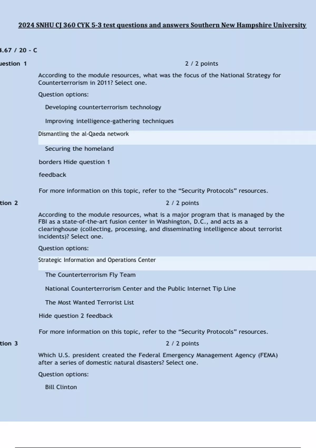 2024 SNHU CJ 360 CYK 5-3 test questions and answers Southern New ...