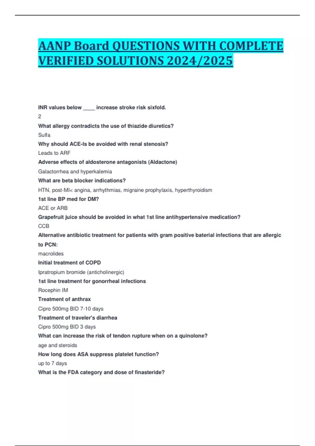 AANP Board QUESTIONS WITH COMPLETE VERIFIED SOLUTIONS 2024/2025 - AANP ...