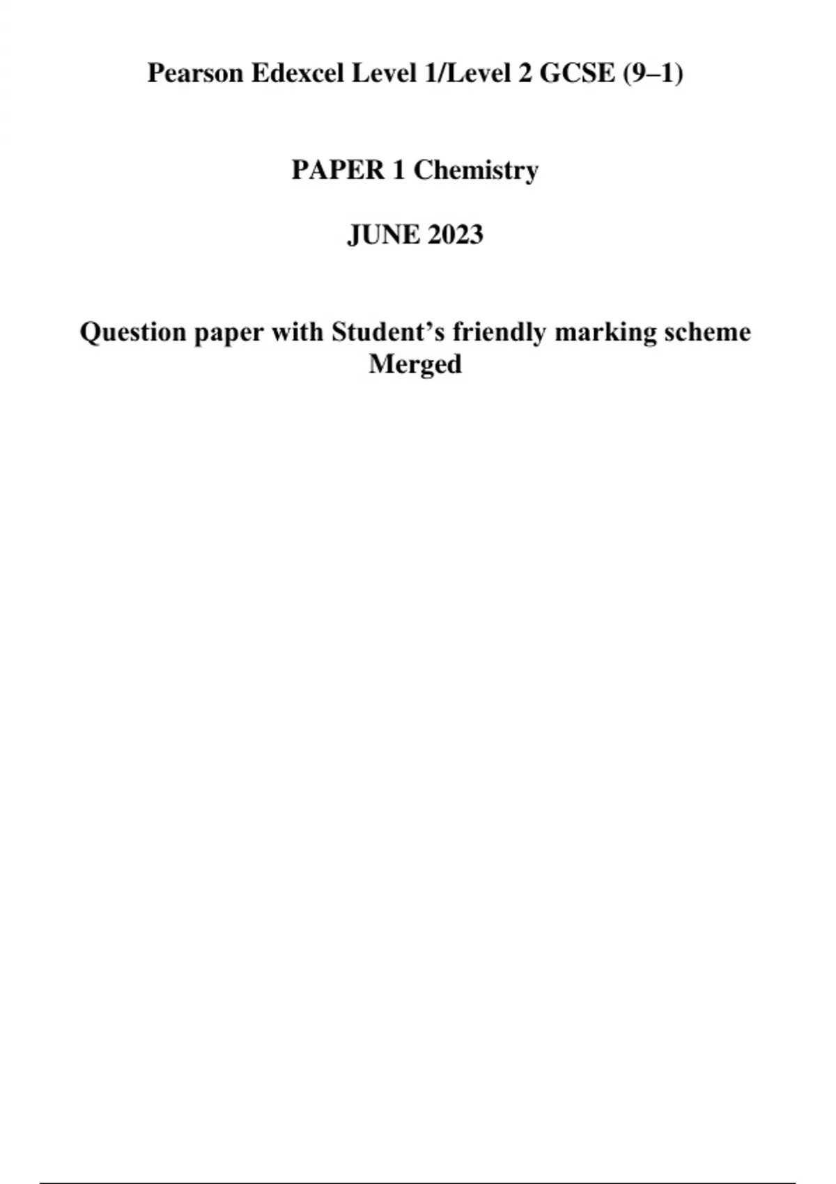 Pearson Edexcel Level 1/Level 2 GCSE (9–1) PAPER 1 Chemistry JUNE 2023 ...