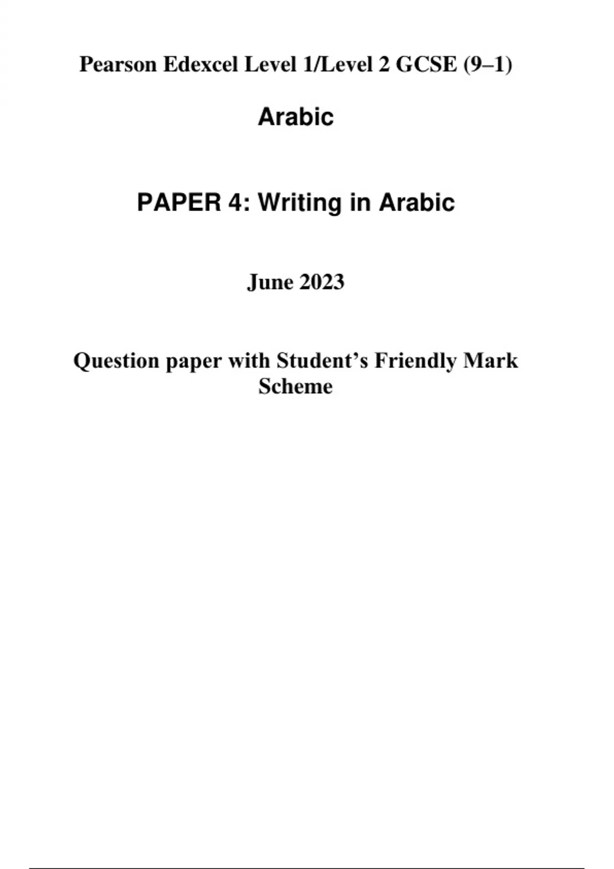 Pearson Edexcel Level 1/Level 2 GCSE (9–1) Arabic PAPER 4: Writing in ...