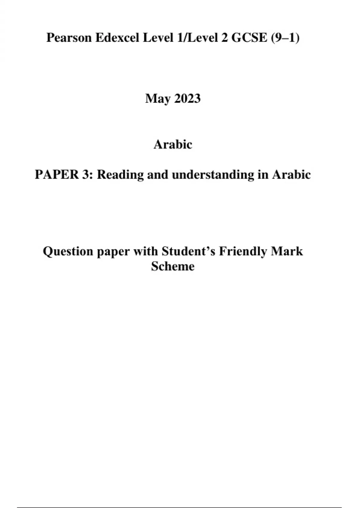 Pearson Edexcel Level 1/Level 2 GCSE (9–1) May 2023 Arabic PAPER 3 ...