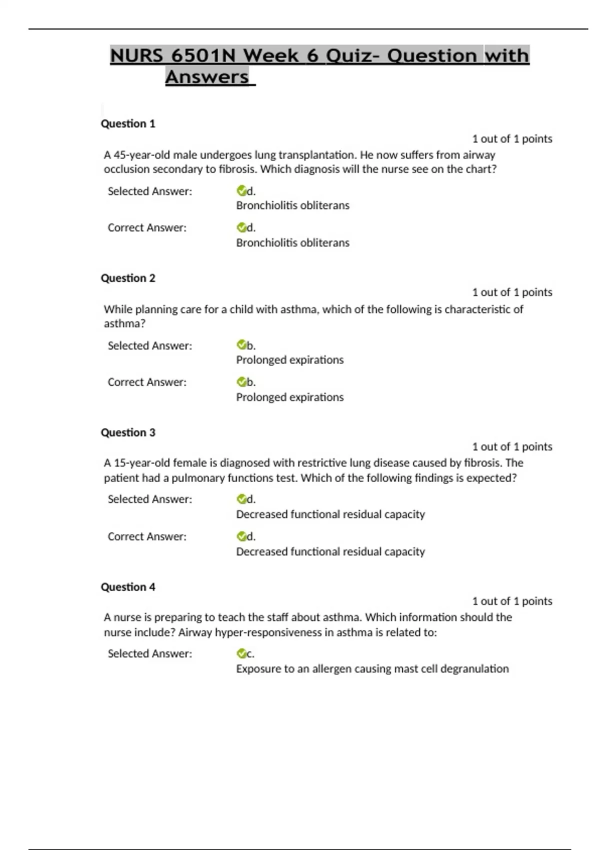 NURS 6501N Week 6 Quiz– Question with Answers - NURS 650nswers - Stuvia US