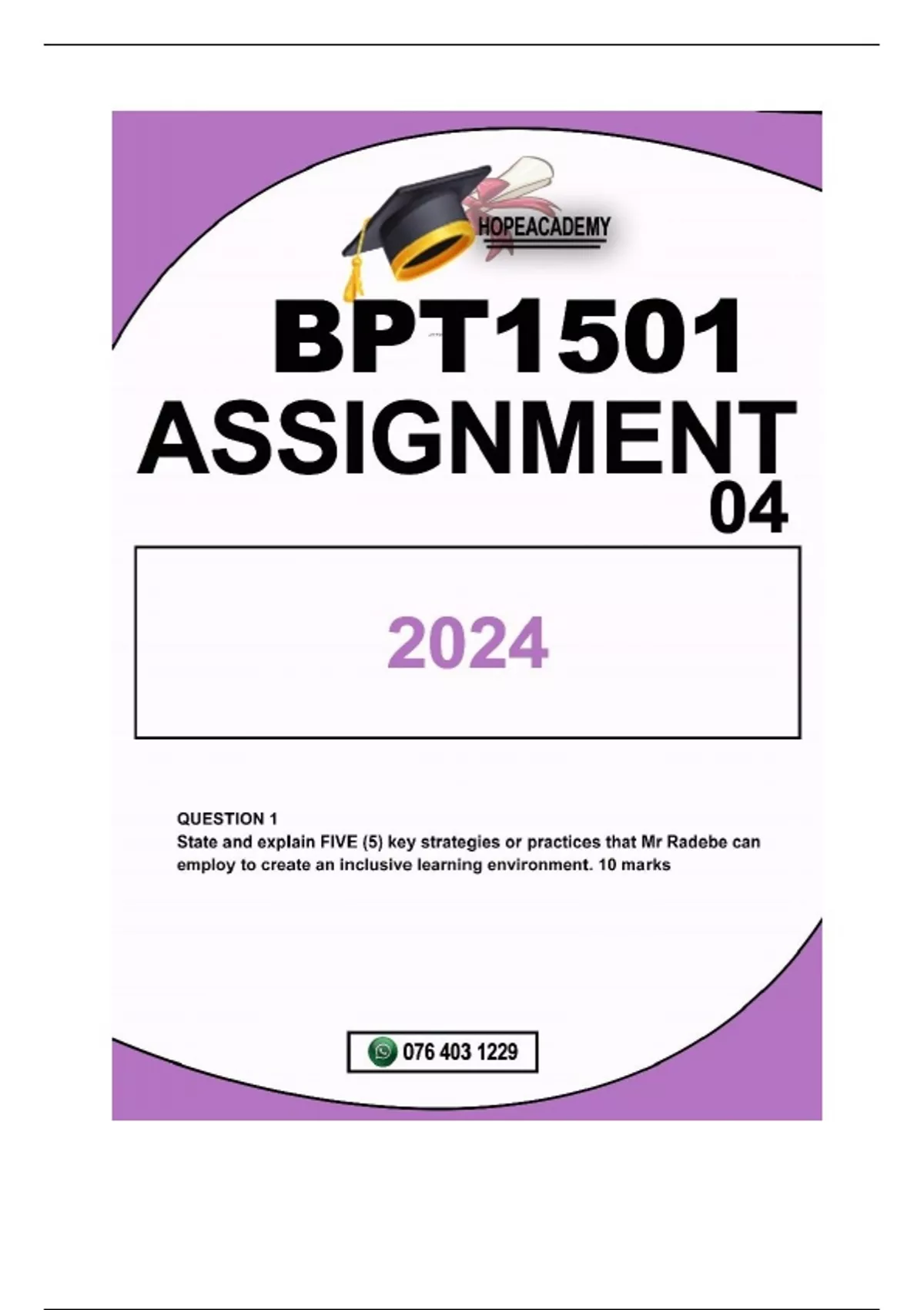 BPT1501 ASSIGNMENT 4 2024 QUESTION 1 Mrs. Radebe, an experienced and ...