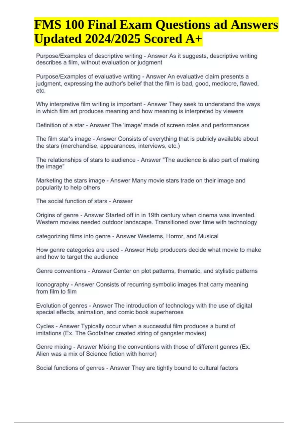 FMS Certification Exam Questions and Answers Updated 2024 | MS Final ...