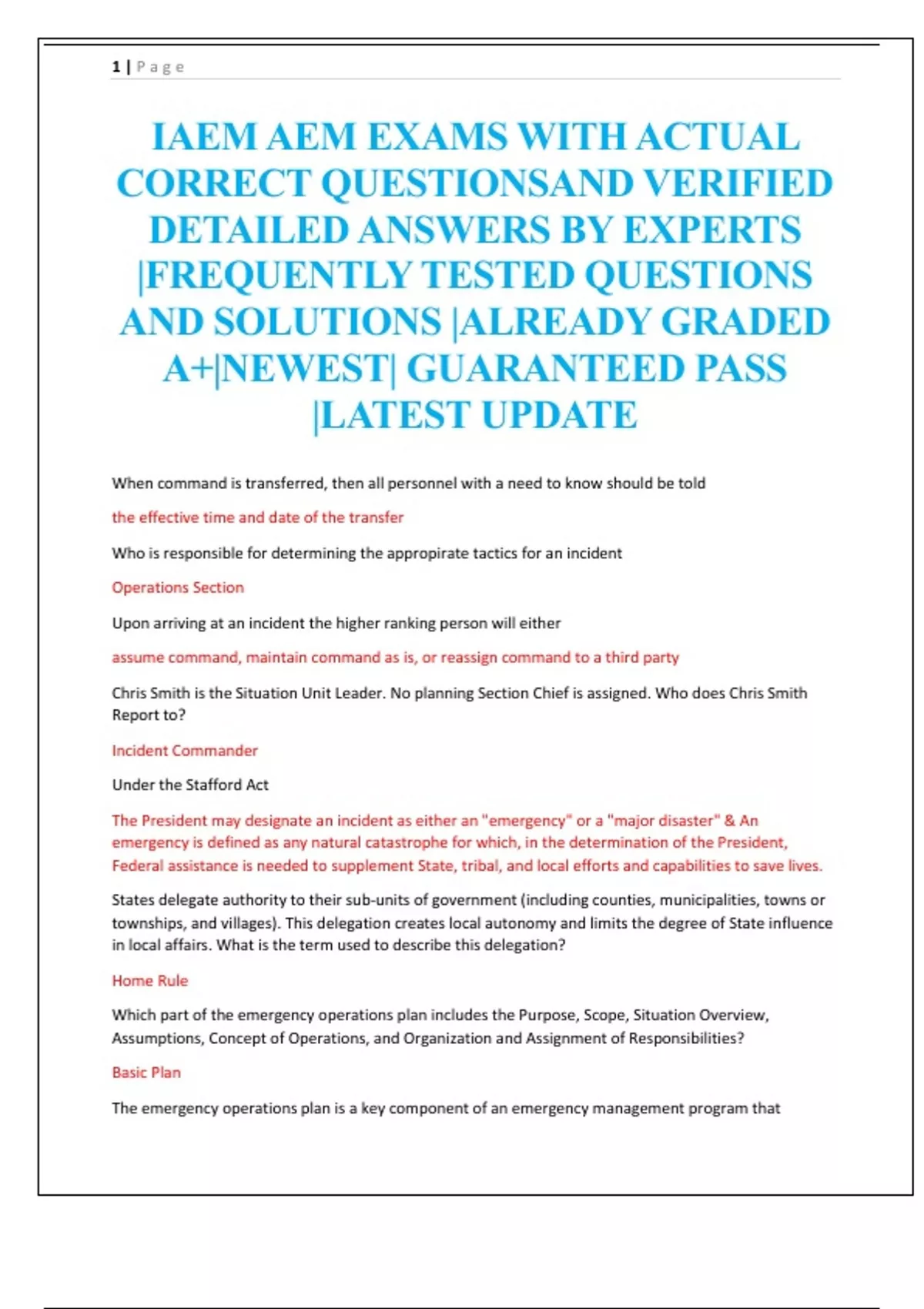 IAEM AEM EXAMS WITH ACTUAL CORRECT QUESTIONSAND VERIFIED DETAILED ANSWERS BY EXPERTS |FREQUENTLY ...