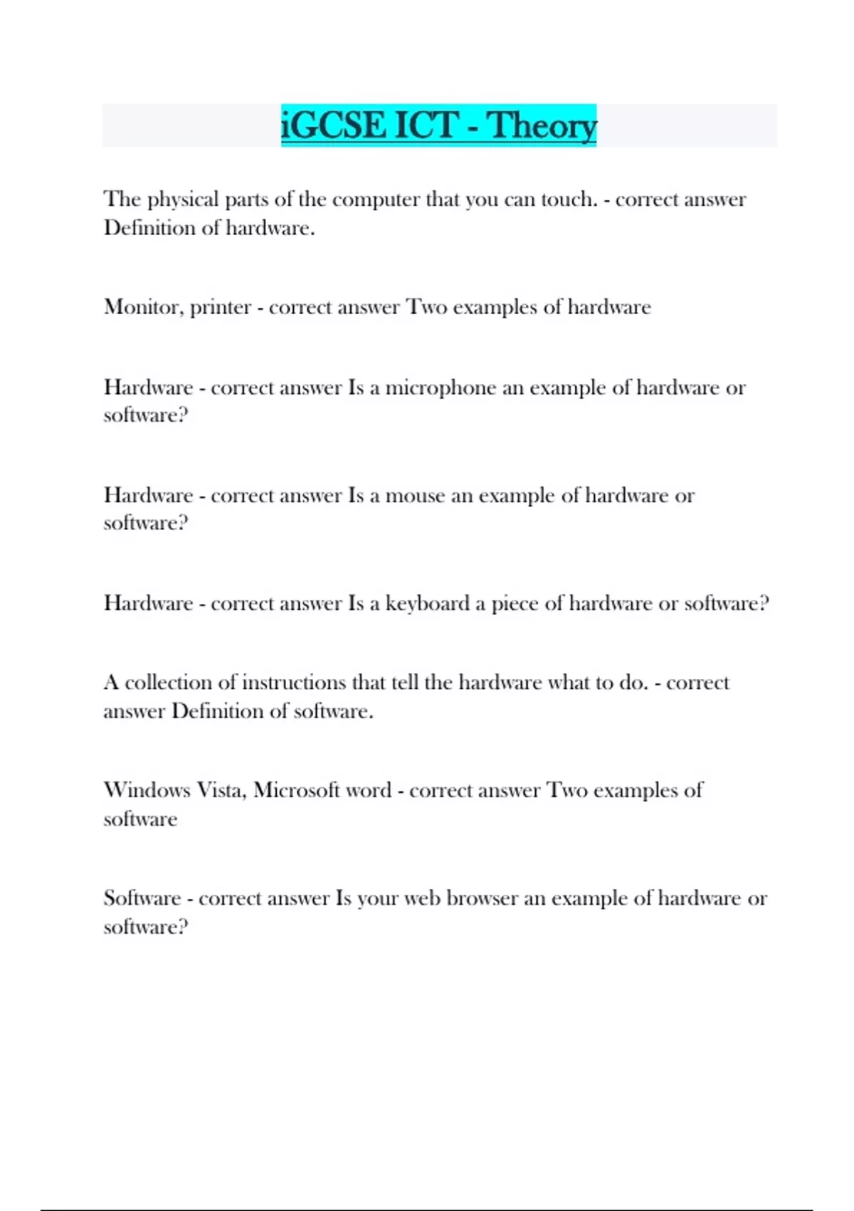 iGCSE ICT - Theory. Question and answers latest update - Ict 0417 ...