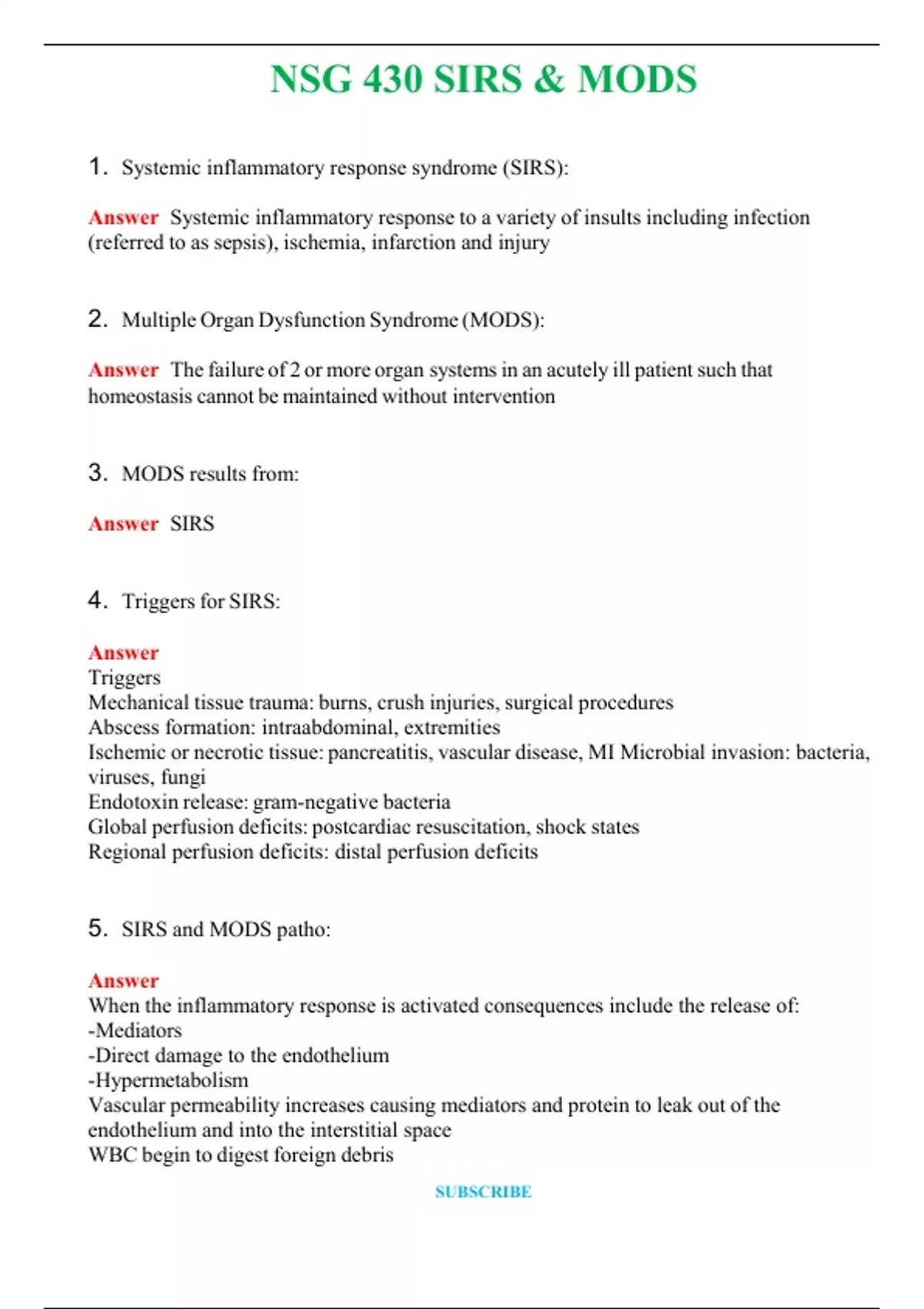 NSG 430 SIRS & MODS (Latest 2024 / 2025) Questions & Answers with ...