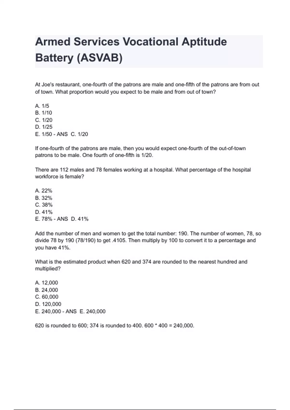 Armed Services Vocational Aptitude Battery (ASVAB) Exam 2024/2025 ...