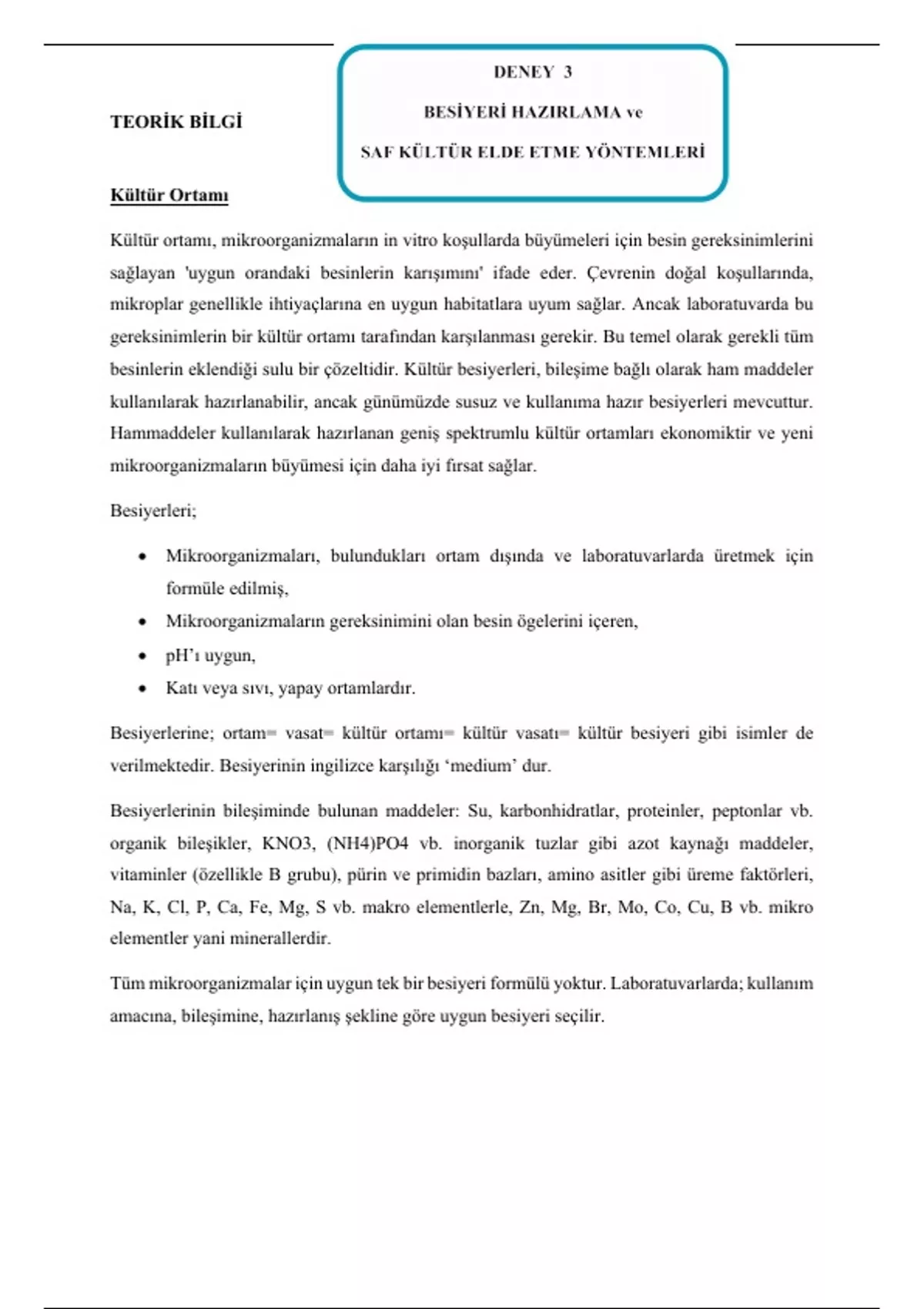 Besiyeri hazırlama ve saf kültür elde etme yöntemleri - BMB0104 (BMB0104) - Stuvia US