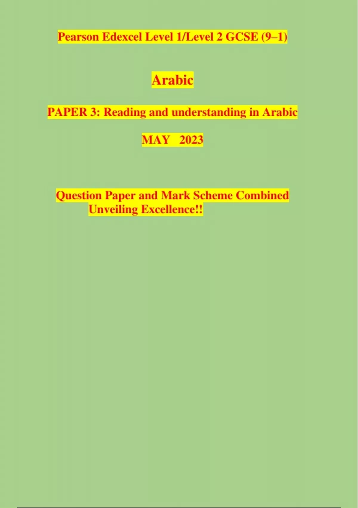Pearson Edexcel Level 1/Level 2 GCSE (9–1) Arabic PAPER 3: Reading and ...