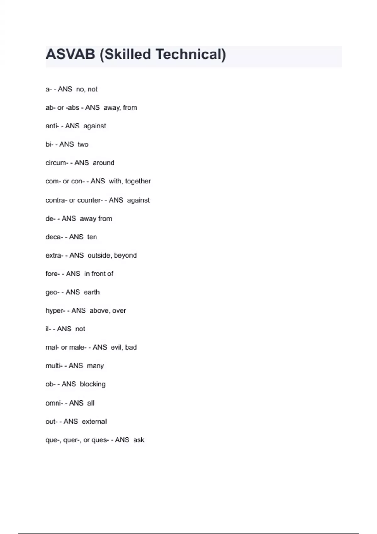 ASVAB (Skilled Technical) Exam 2024/2025 Questions With Completed ...