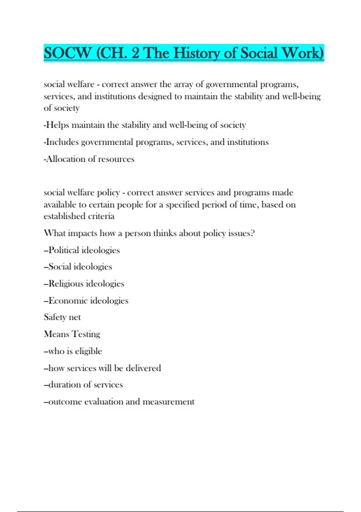 SOCW (CH. 2 The History of Social Work) Question and answers latest ...