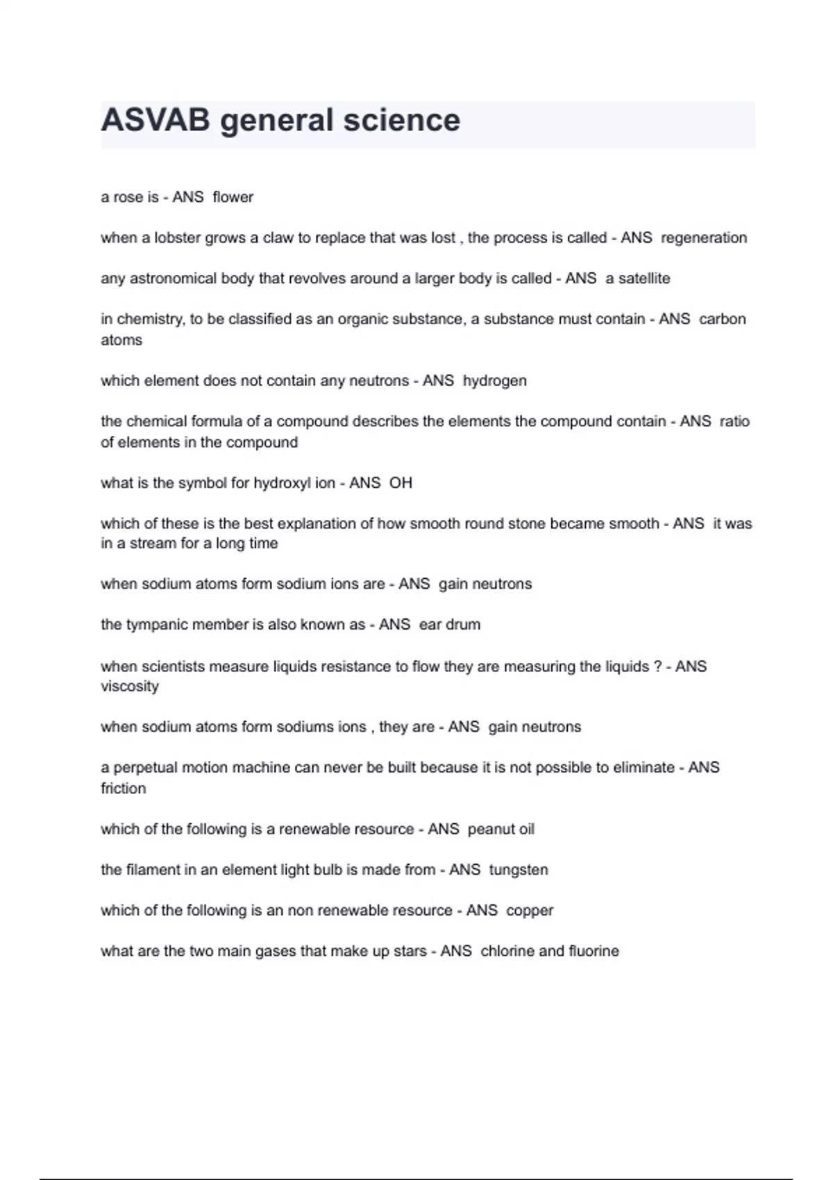 ASVAB general science Exam 2024/2025 Questions With Completed Solutions ...