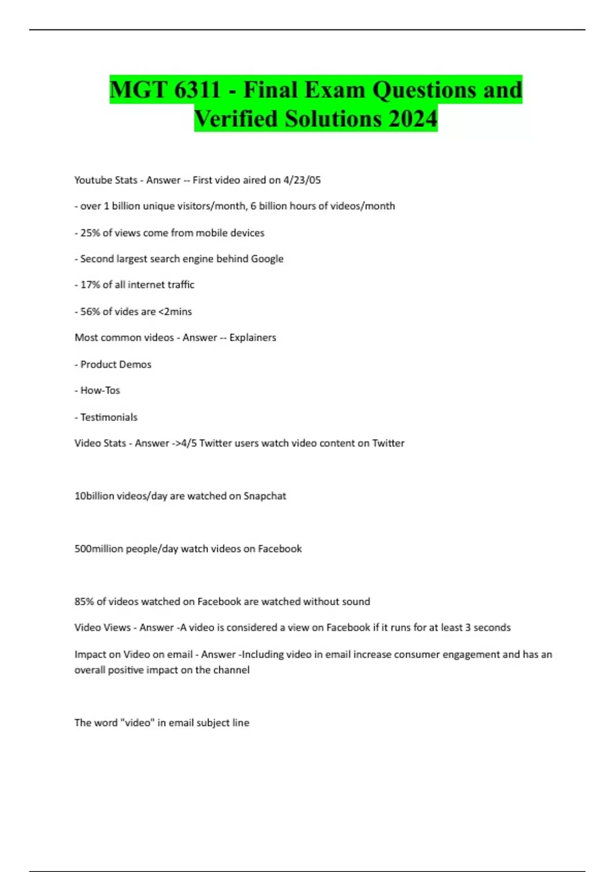 Package Bundle for MGT 6311 Exams and Verified Solutions 2024 | 2025 - Stuvia US