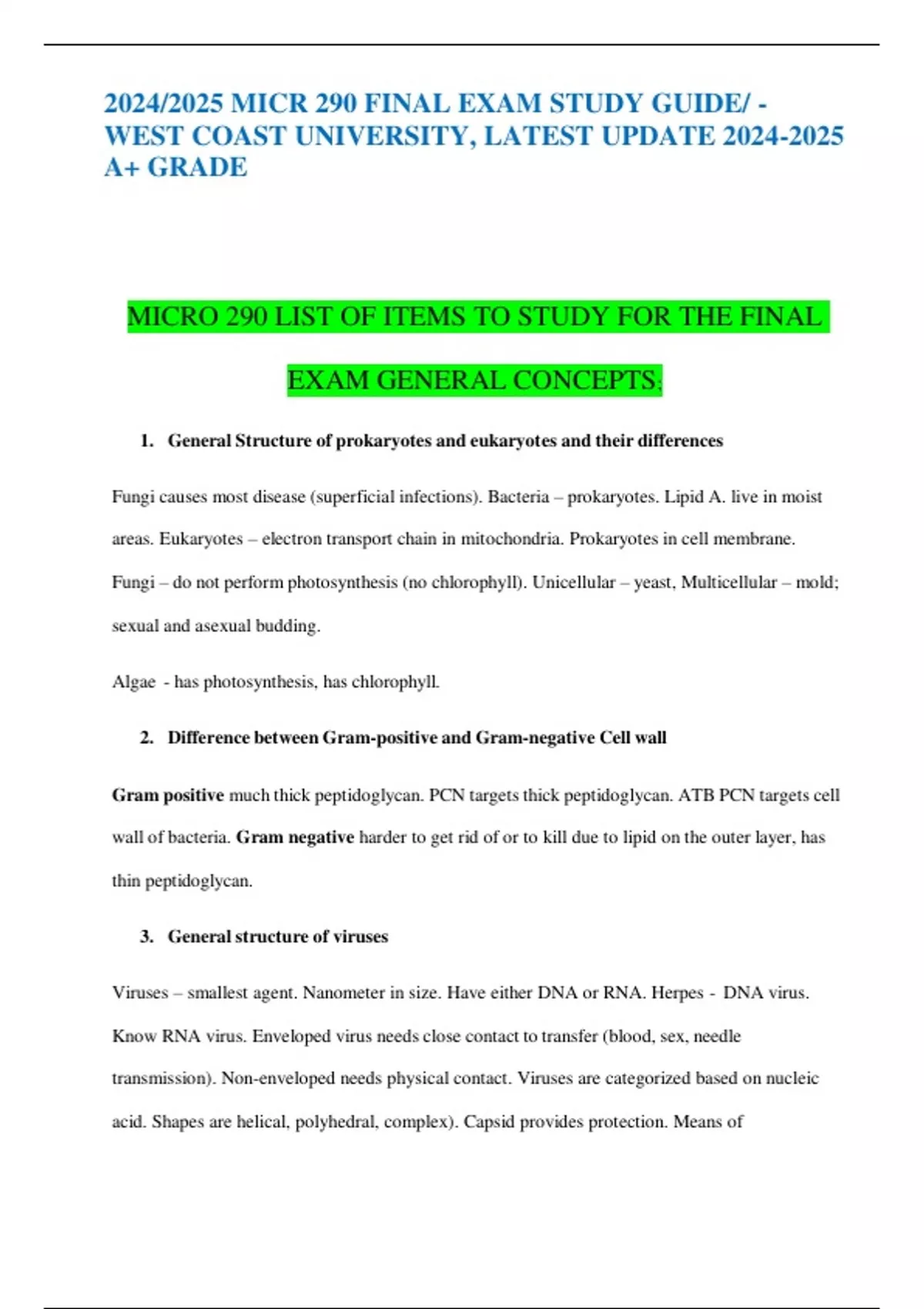 PACKAGE DEAL FOR MICR 290 EXAM 2024/2025|ACTUAL EXAM QUESTIONS WITH ...