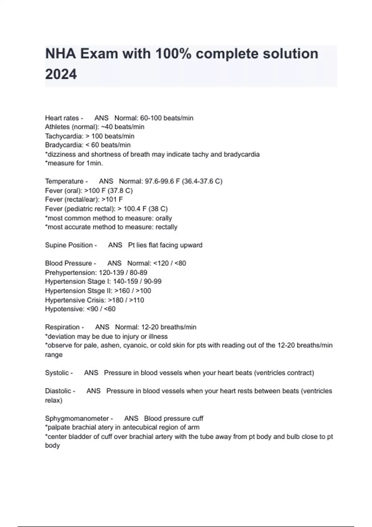 NHA Exam with 100% complete solution 2024 - Nha patient care technician ...