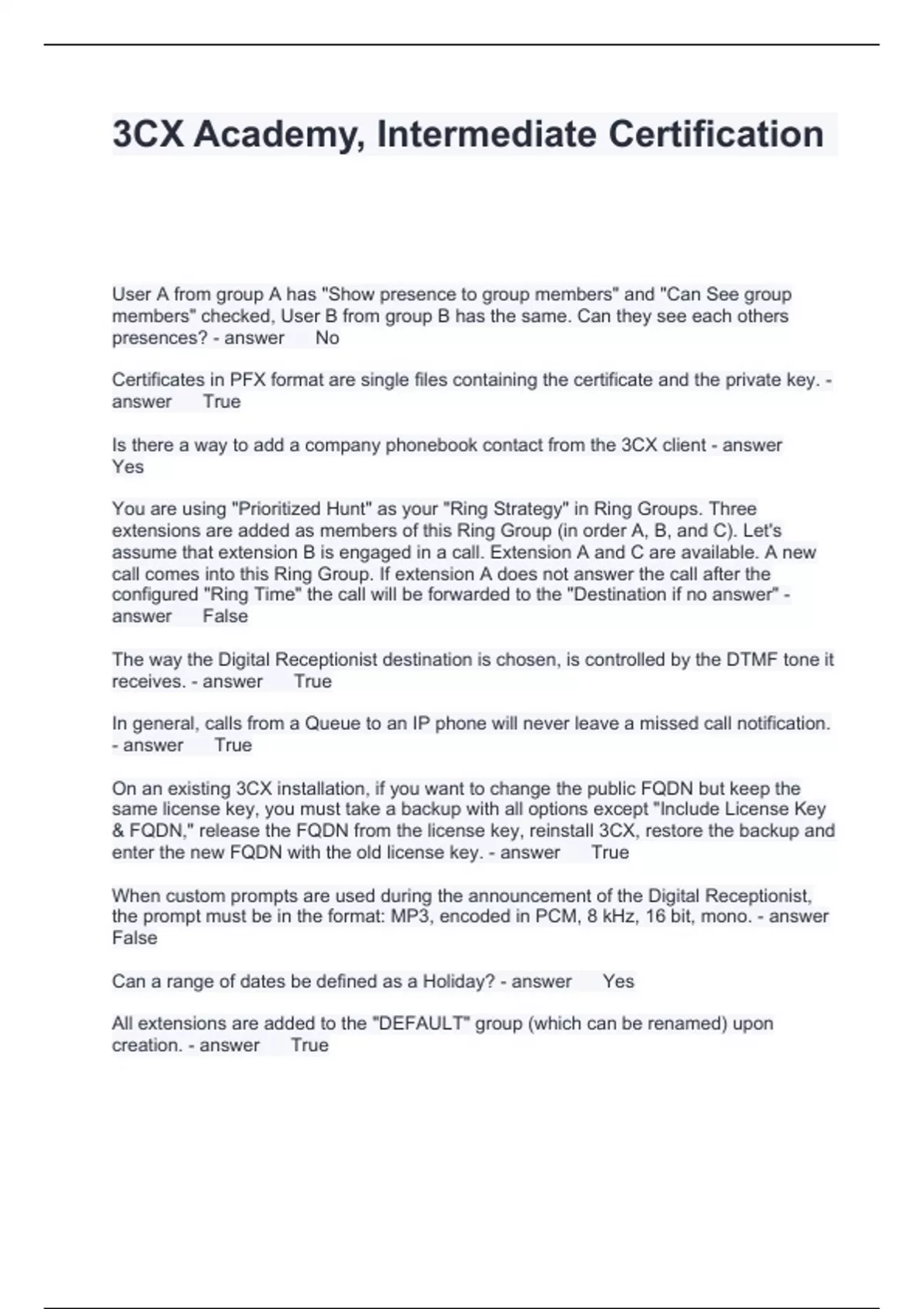 3CX Basic Questions and Answers 100% correct - 3cx - Stuvia US