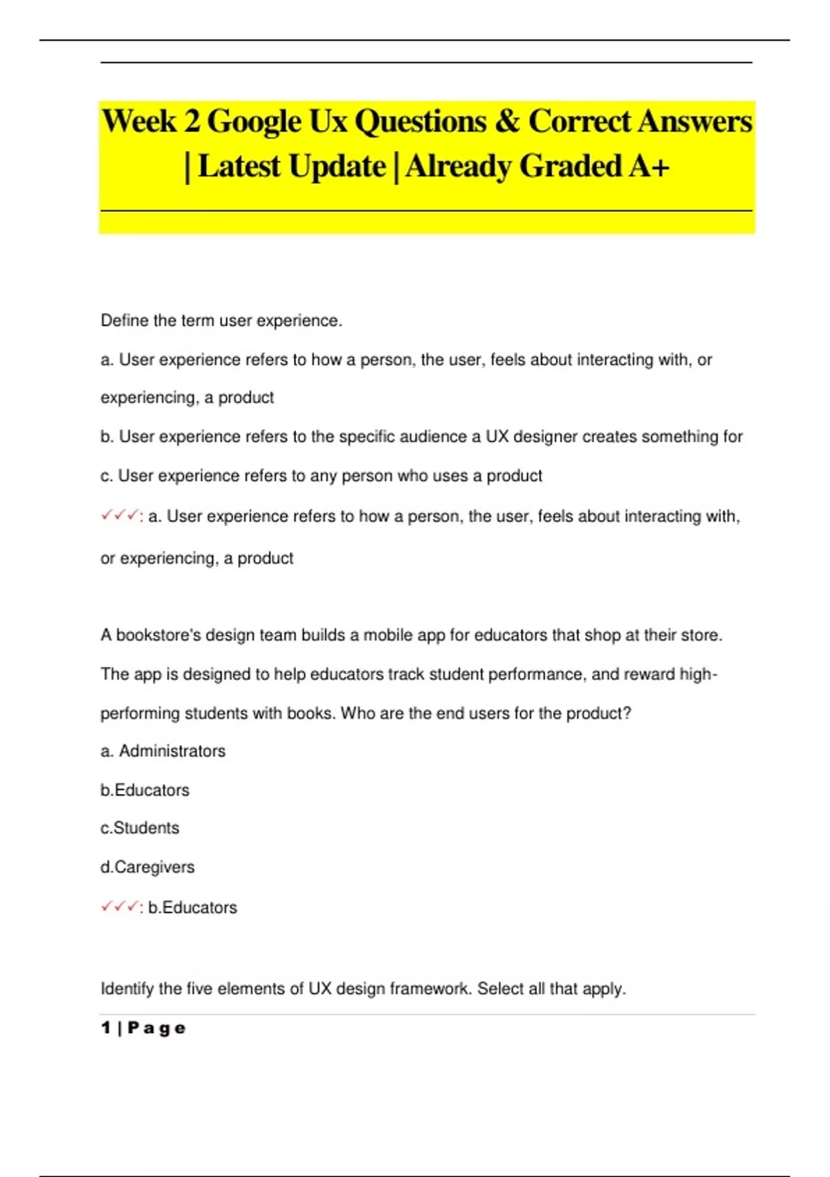 Week 2 Google Ux Questions & Correct Answers | Latest Update |Already ...