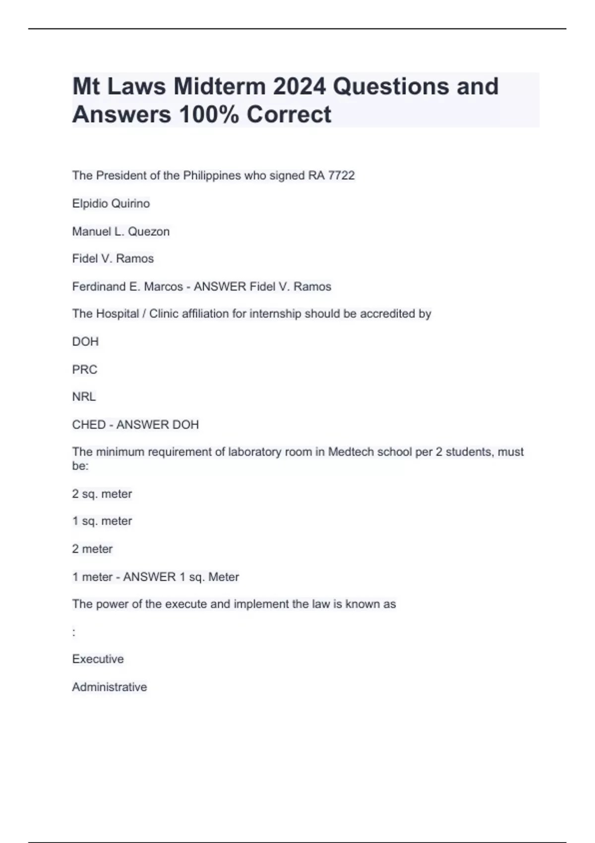 Mt Laws Midterm 2024 Questions and Answers 100% Correct - Mt Laws - Stuvia US