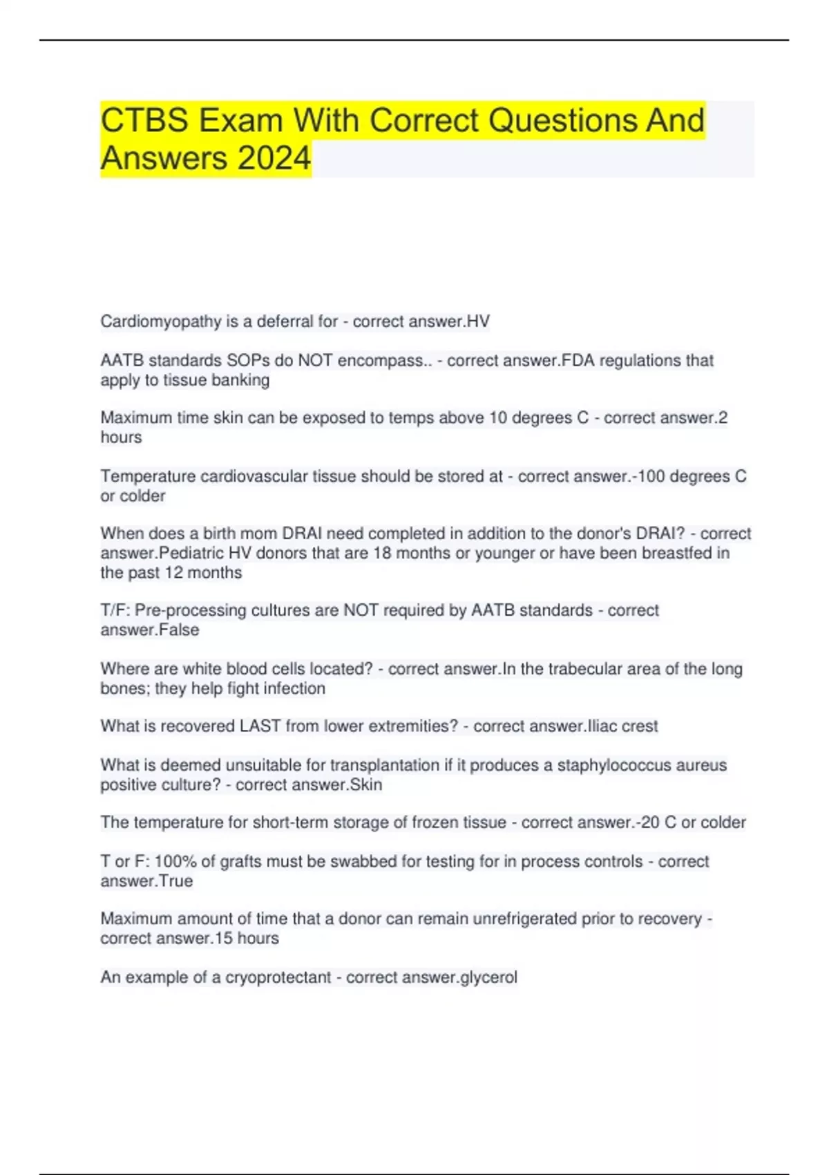 CTBS Exam With Correct Questions And Answers 2024 - CTBS - Certified ...