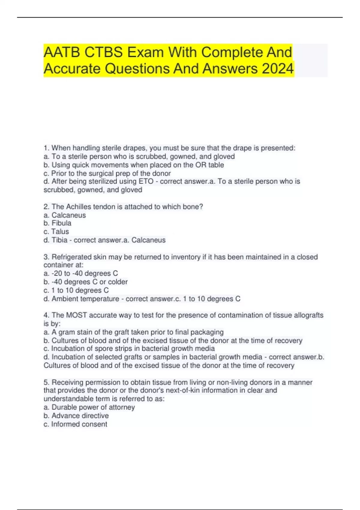 AATB CTBS Exam With Complete And Accurate Questions And Answers 2024 ...