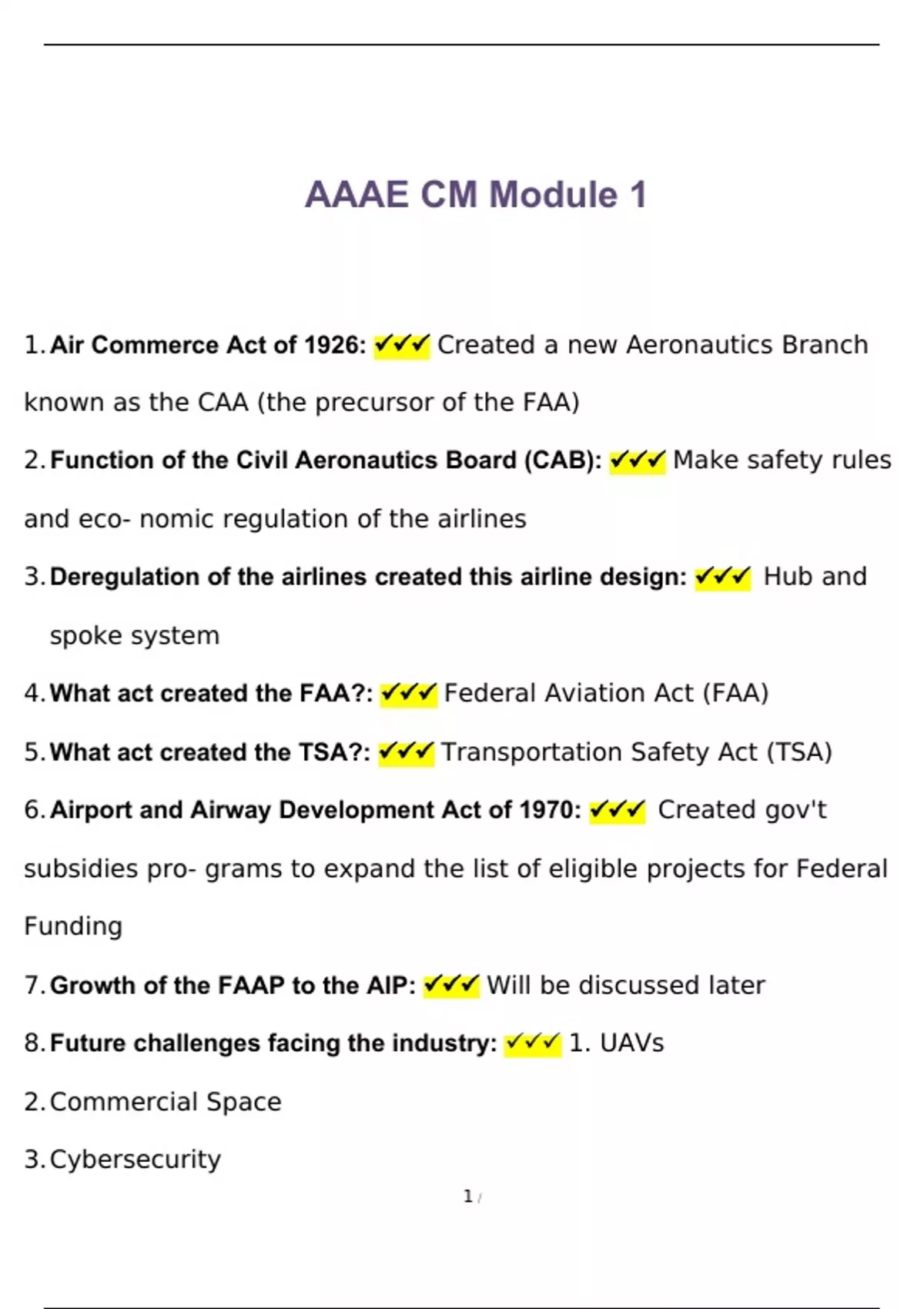 AAAE CM Module 1 Questions with 100% Correct Answers | Latest Version ...